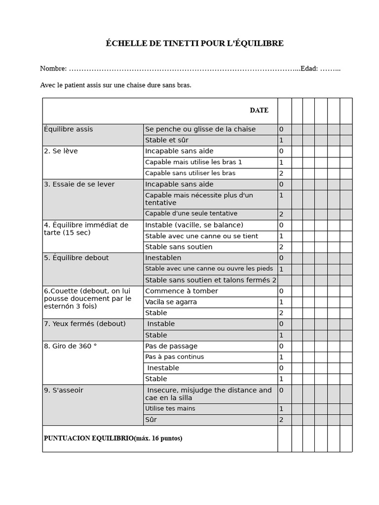 Échelle de Tinetti | PDF