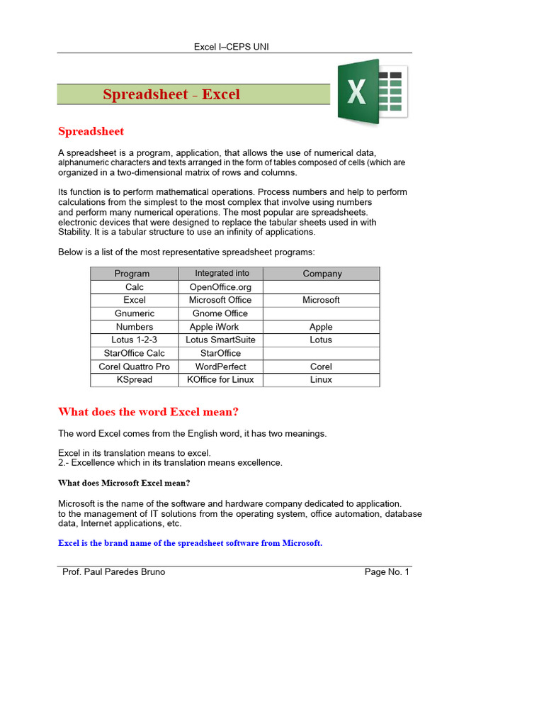 I - Concepts and Description of The Excel Environment | PDF | Microsoft ...