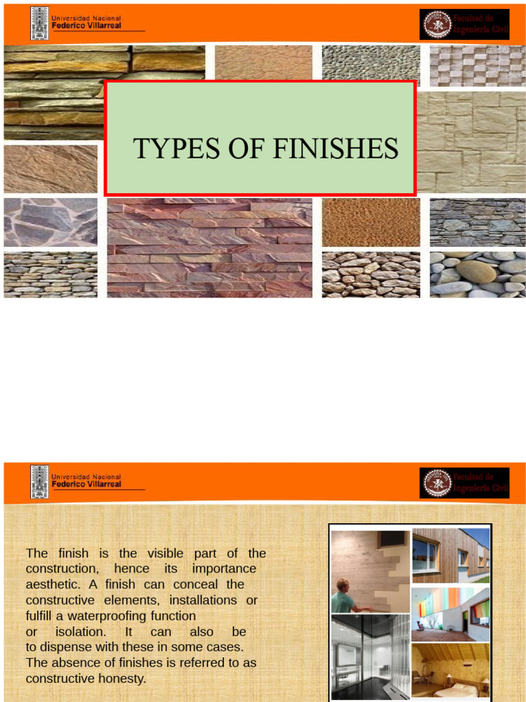 TYPES OF FINISHES | PDF | Plaster | Road Surface