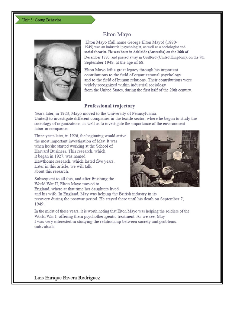 Contributions of Elton Mayo and Kurt Lewin | PDF | Liberal Arts ...