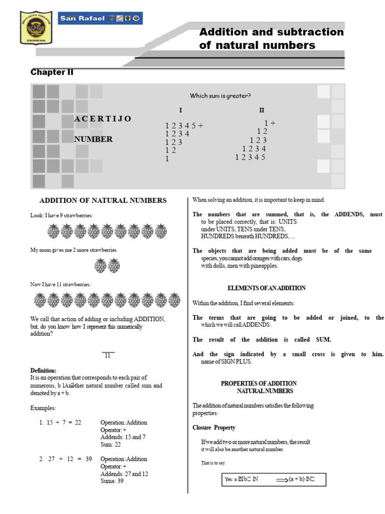 2.- ADDITION AND SUBTRACTION OF NATURAL NUMBERS - GROUP A HIGH SCHOOL ...