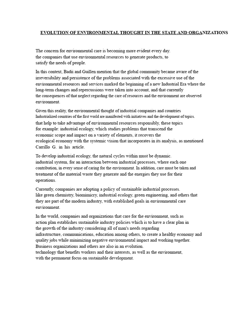Evolution of Environmental Thought in The State and Organizations | PDF