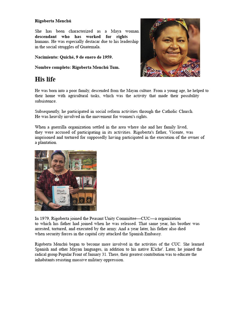 Rigoberta Menchú | PDF | Central America | Indigenous Peoples Of ...