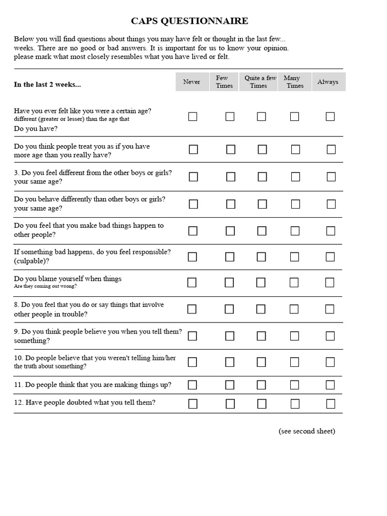 CAPS Questionnaire for Emotional Assessment | PDF | Questionnaire ...