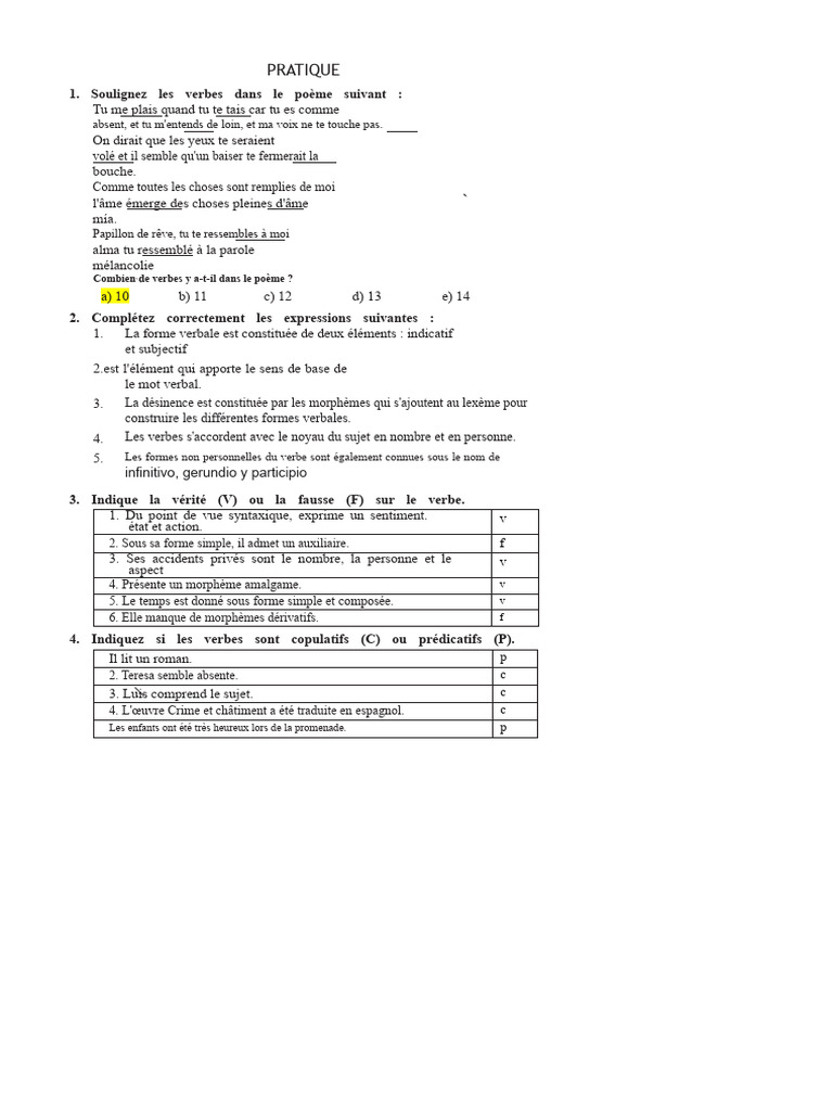 LE VERBE Activité | PDF | Verbe | Relations syntaxiques