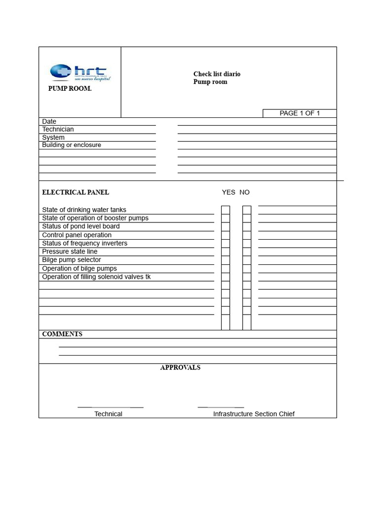 Daily Pump Room Checklist | PDF