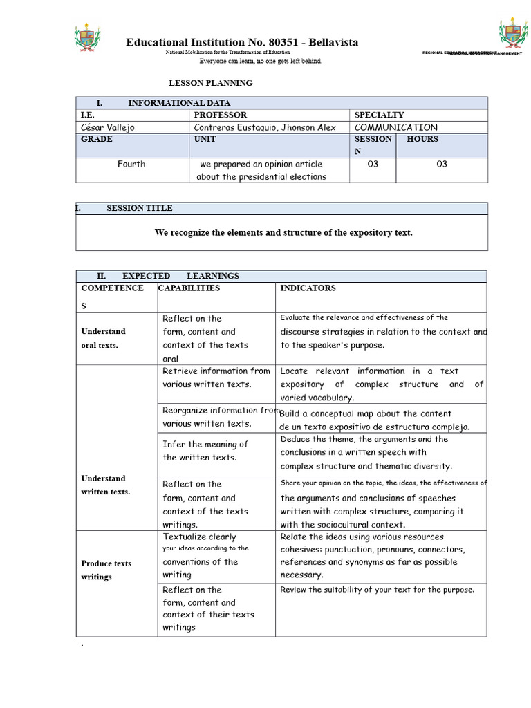 Lesson Plan for Expository Texts | PDF | Information | Cognition