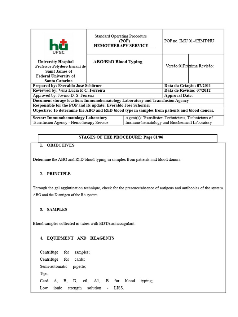 ABO/RhD Blood Typing SOP | PDF | Blood Type | Tissue (Biology)