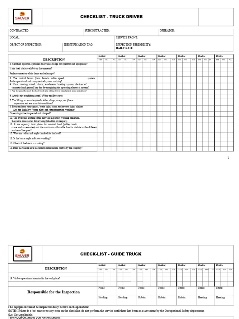 Checklist Crane Truck | PDF | Crane (Machine) | Truck
