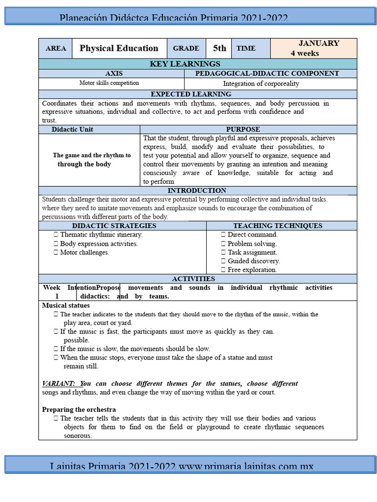 January - 5th Grade Physical Education (2021-2022) | PDF | Physical ...