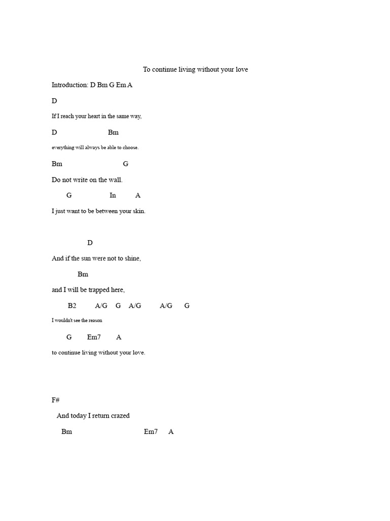 To Keep Living Without Your Love. Lyrics. | PDF