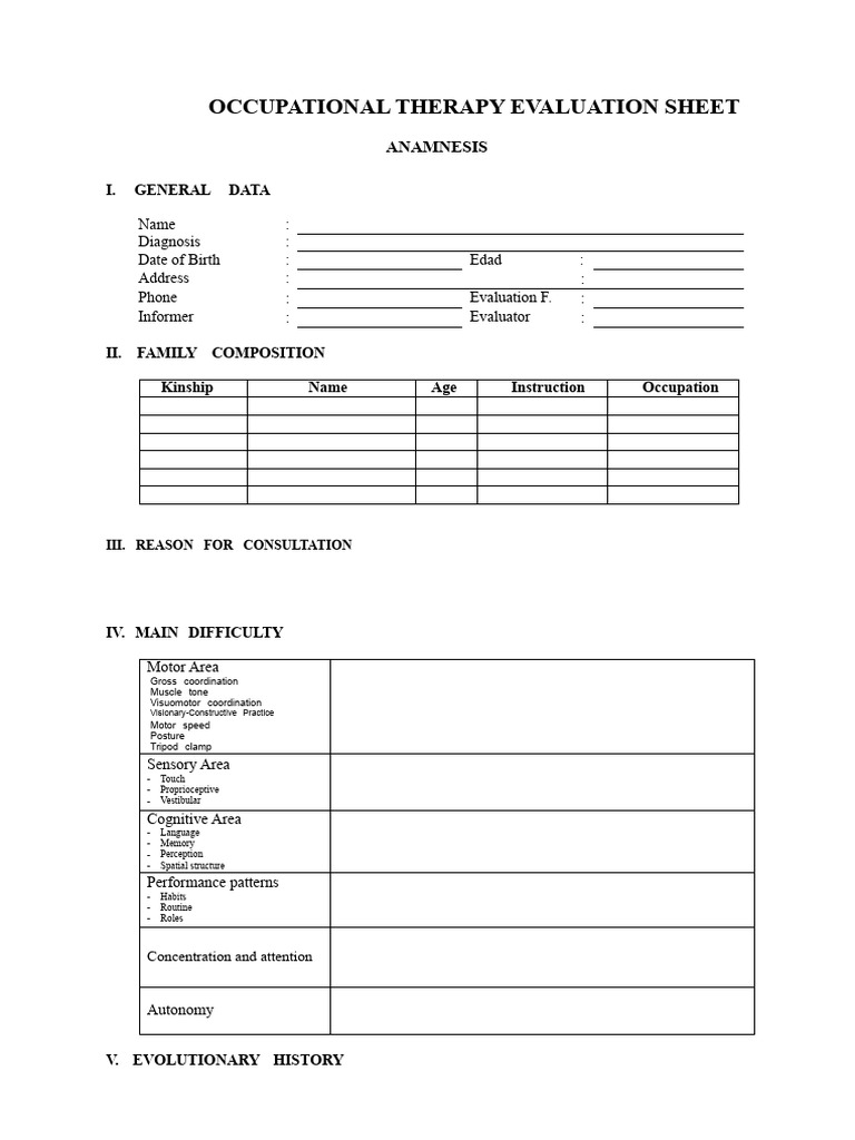 Evaluation Form in Occupational Therapy | PDF | Perception ...