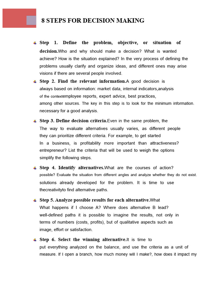 8 Steps For Decision Making | PDF | Decision Making | Cognition