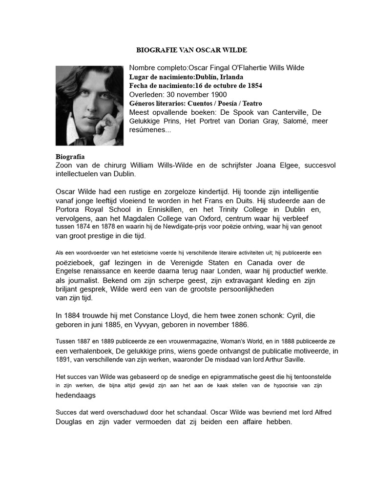 Biografie Van Oscar Wilde | PDF