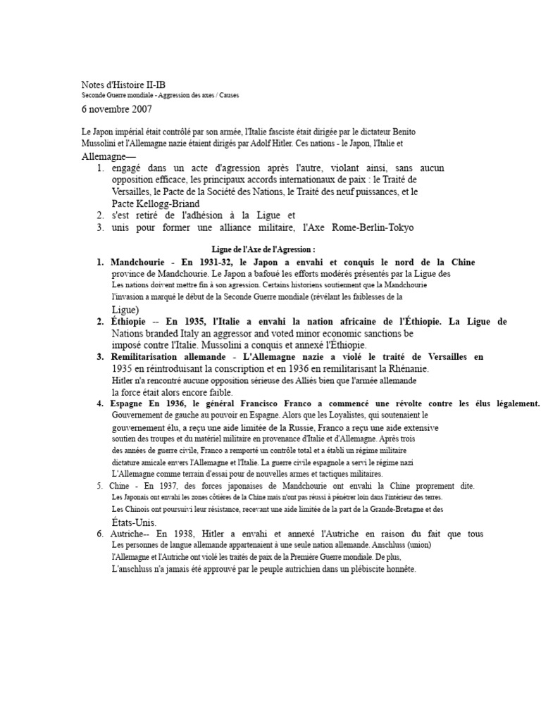 Notes D'histoire II - Seconde Guerre Mondiale | PDF | Axe Rome-Berlin ...