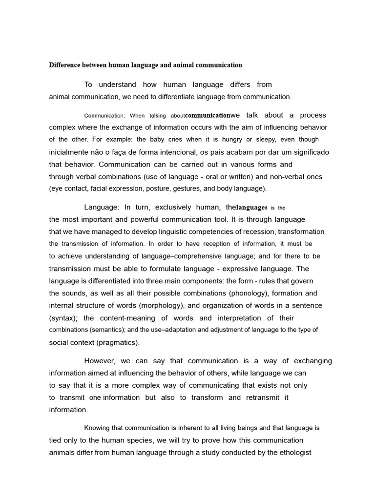 Difference Between Human Language and Animal Communication 1.11 | PDF ...