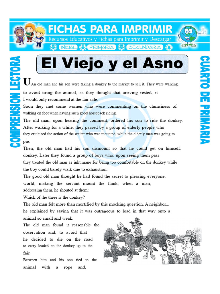 Sheet The Old Man and The Donkey For Fourth Grade | PDF