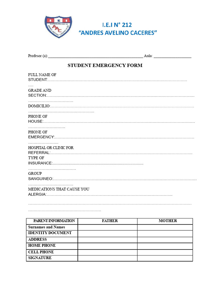 Student Emergency Information Sheet | PDF