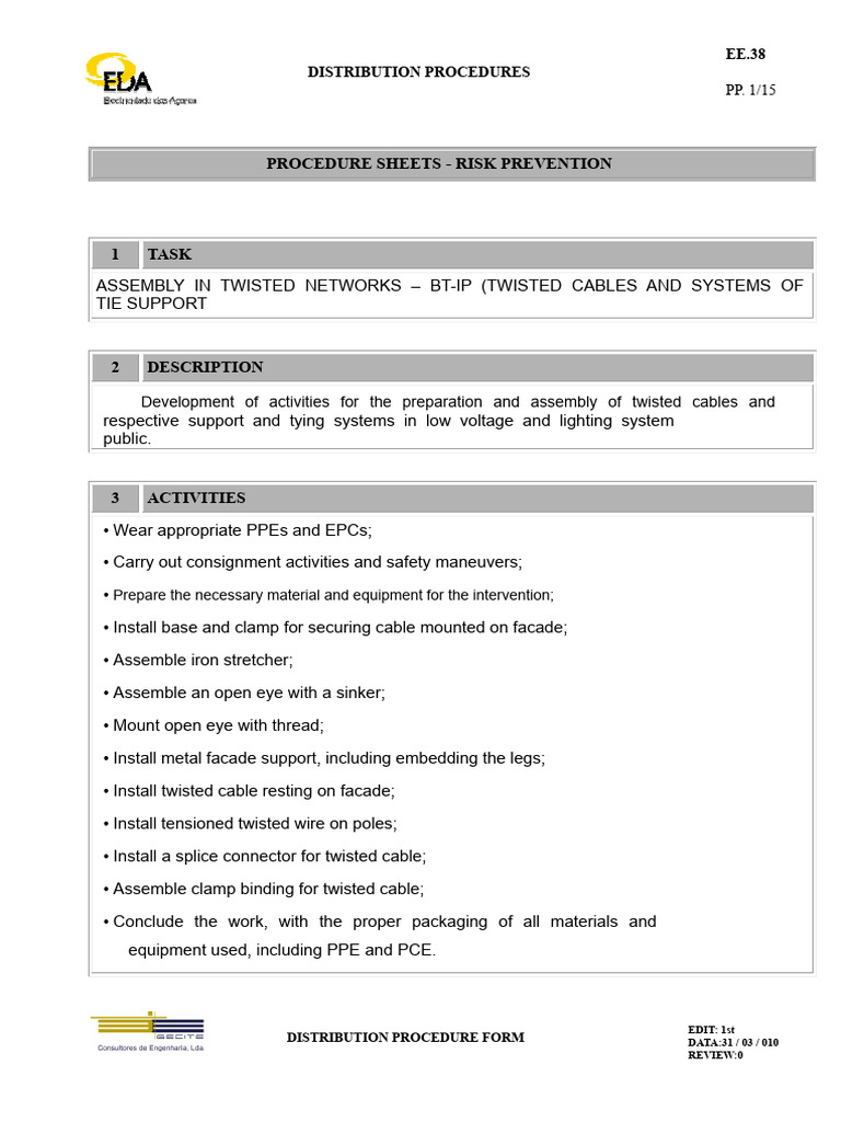 EE38 - Assembly in twisted pair BT-IP networks (twisted pair cables and fastening system ...