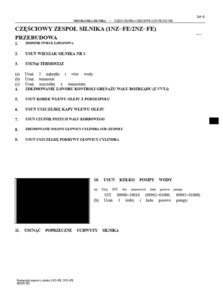 Częściowy Zespoł Silnika (1Nz Fe/2Nz Fe) : Przebudowa | PDF