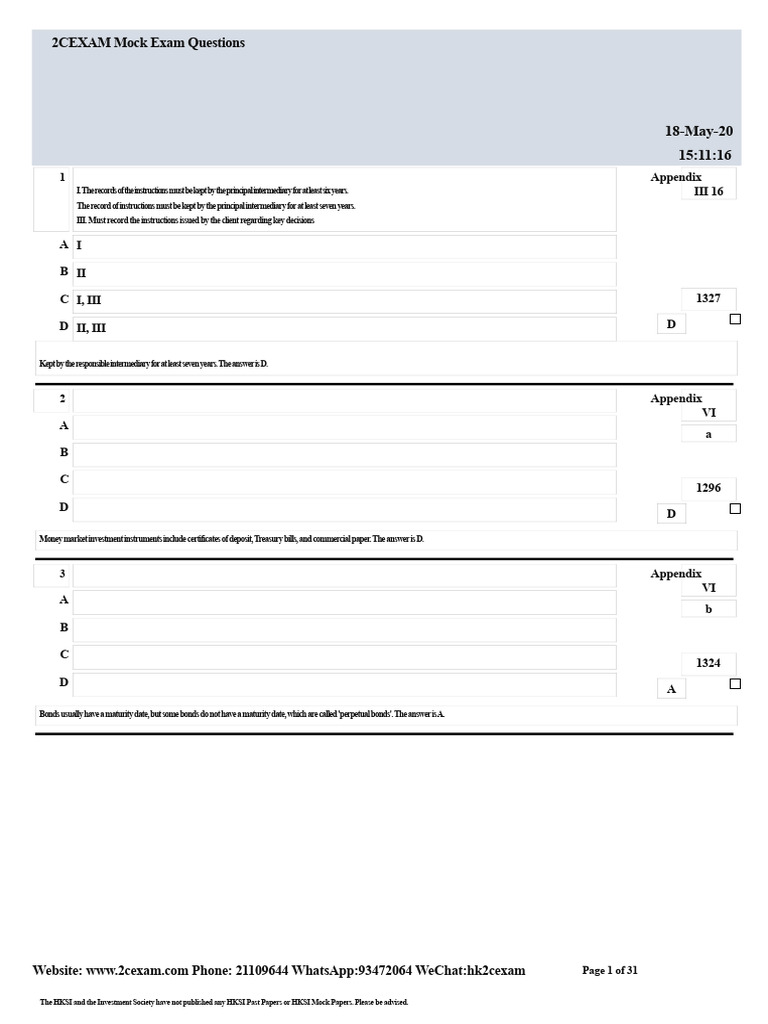 MPF Mandatory Provident Fund Examination Past Paper 20200518 | PDF ...