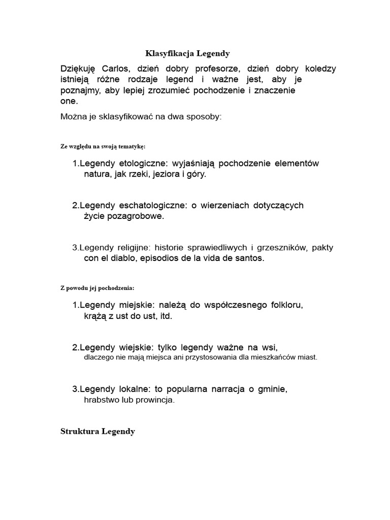Klasyfikacja Legendy | PDF