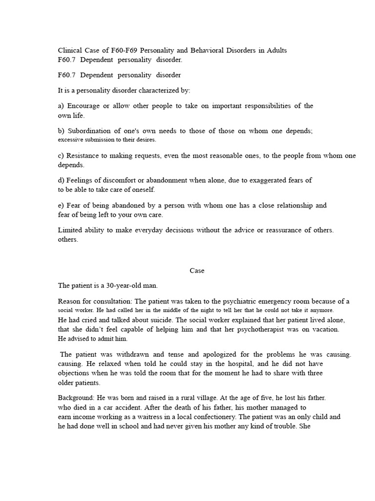 Dependent Personality Disorder Case Study | PDF | Mental Disorder | Anxiety