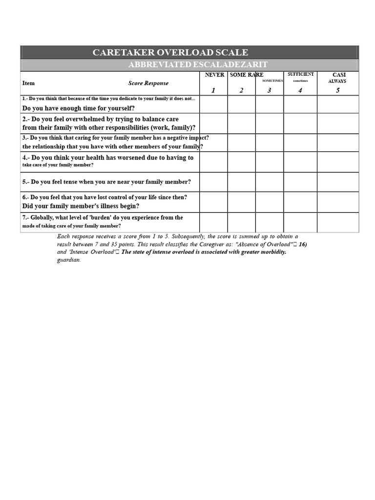 Caregiver Overload Assessment Scale | PDF