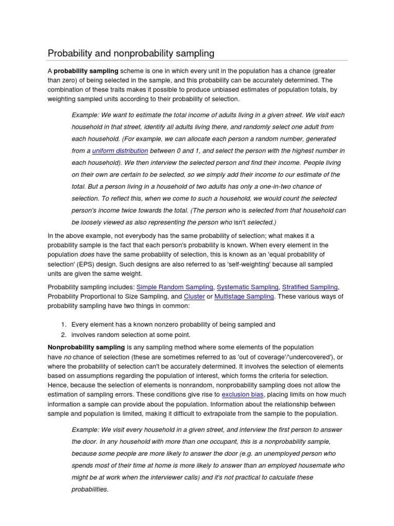 Probability vs Nonprobability Sampling Explained | PDF | Stratified Sampling | Sampling (Statistics)