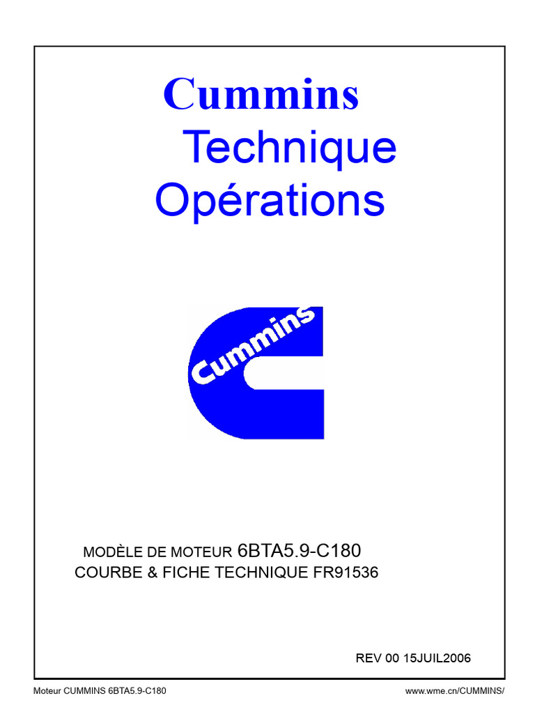 Technical Sheet Cummins Engine 6BTA5.9-C180 | PDF | Moment d'une force ...