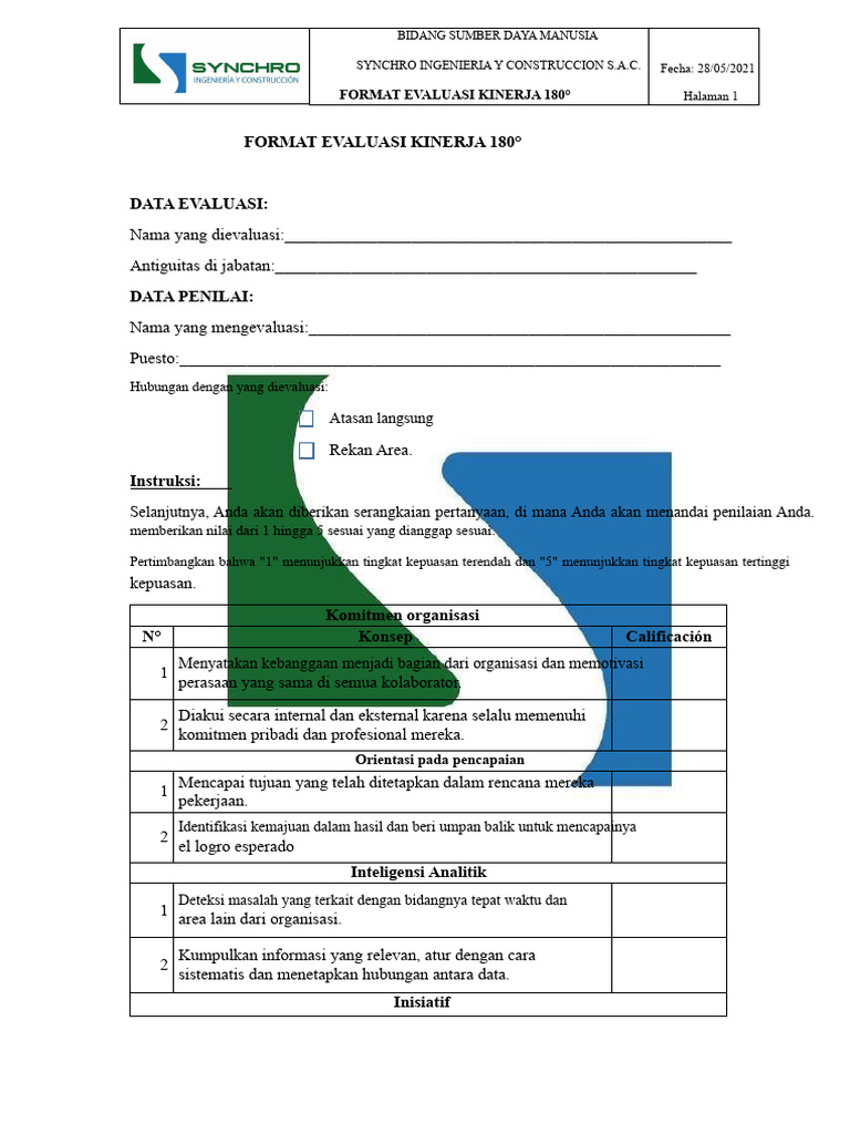 Format Evaluasi Kinerja 180° HR | PDF