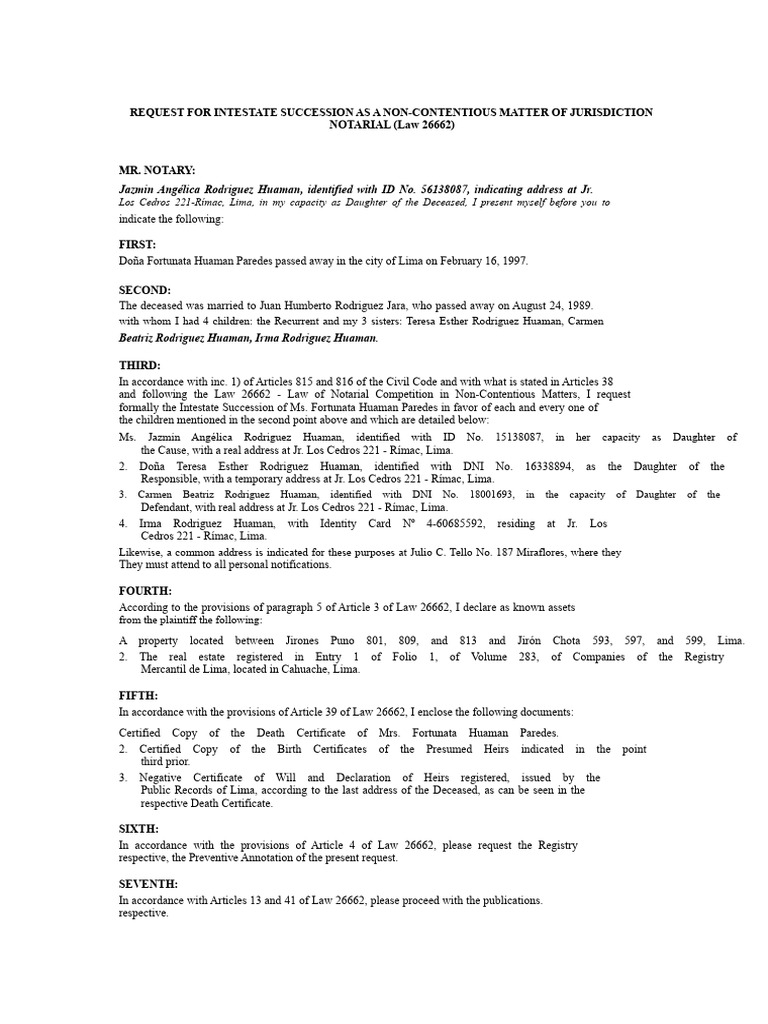 Request For Intestate Succession As A Non-Controversial Matter of ...