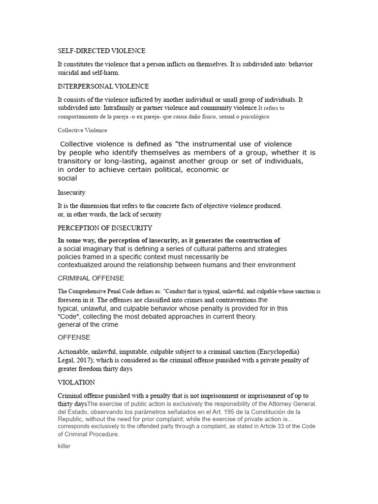 Types of Violence and Legal Definitions | PDF | Violence | Crimes