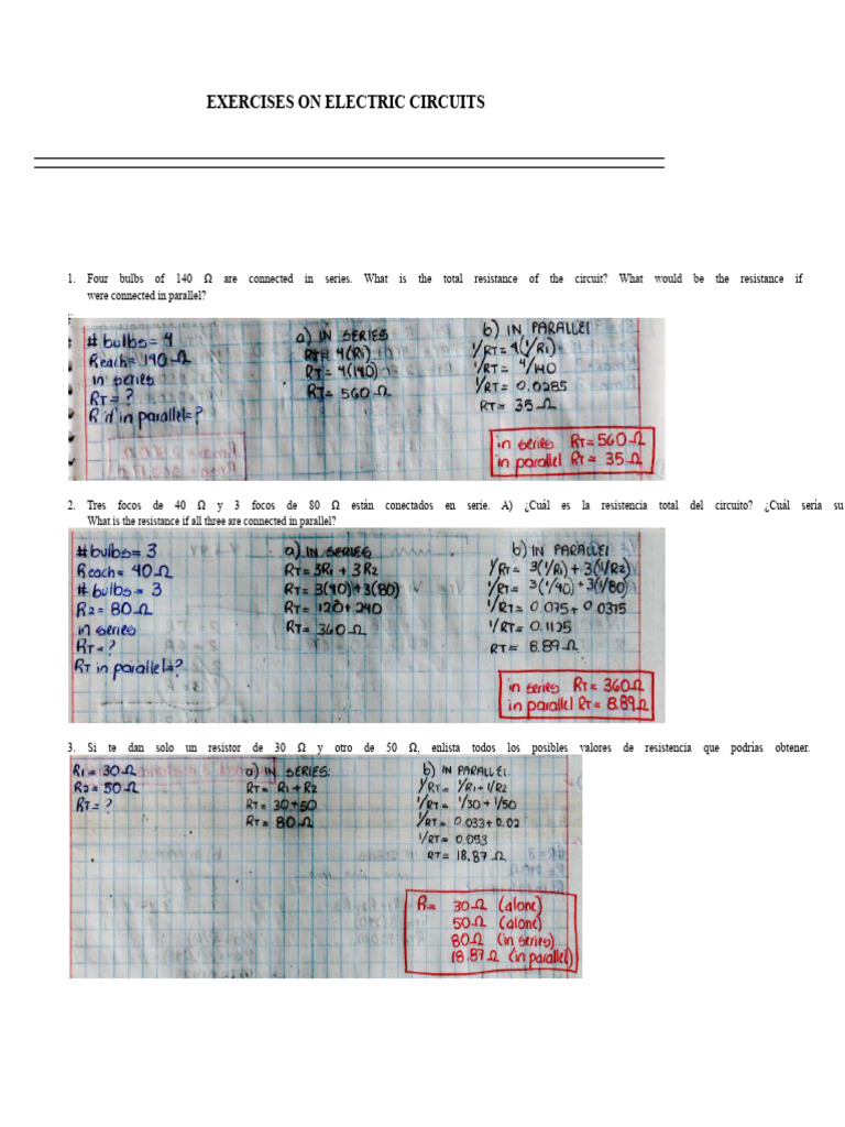 Electrical Circuits Exercises | PDF | Series And Parallel Circuits ...