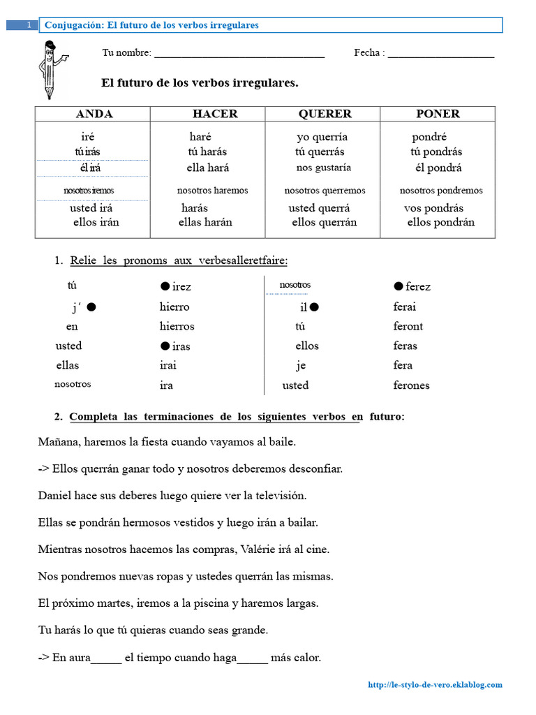El Futuro Simple de Los Verbos Irregulares | PDF | Relaciones ...