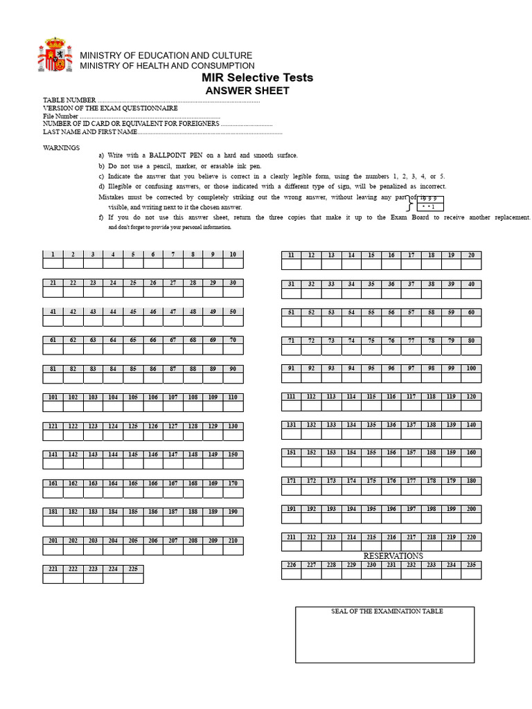 Answer Sheet MIRES | PDF | Writing Implements | Stationery