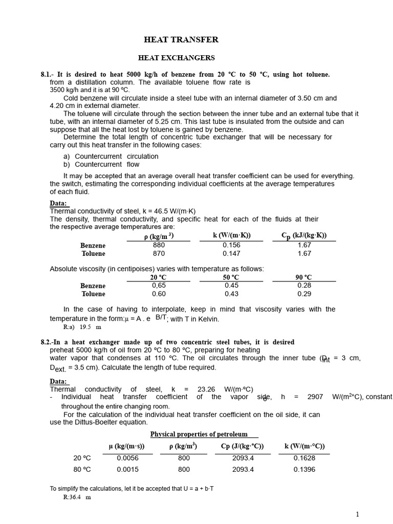 Heat Exchanger Problems (1) | PDF | Heat Exchanger | Heat Transfer