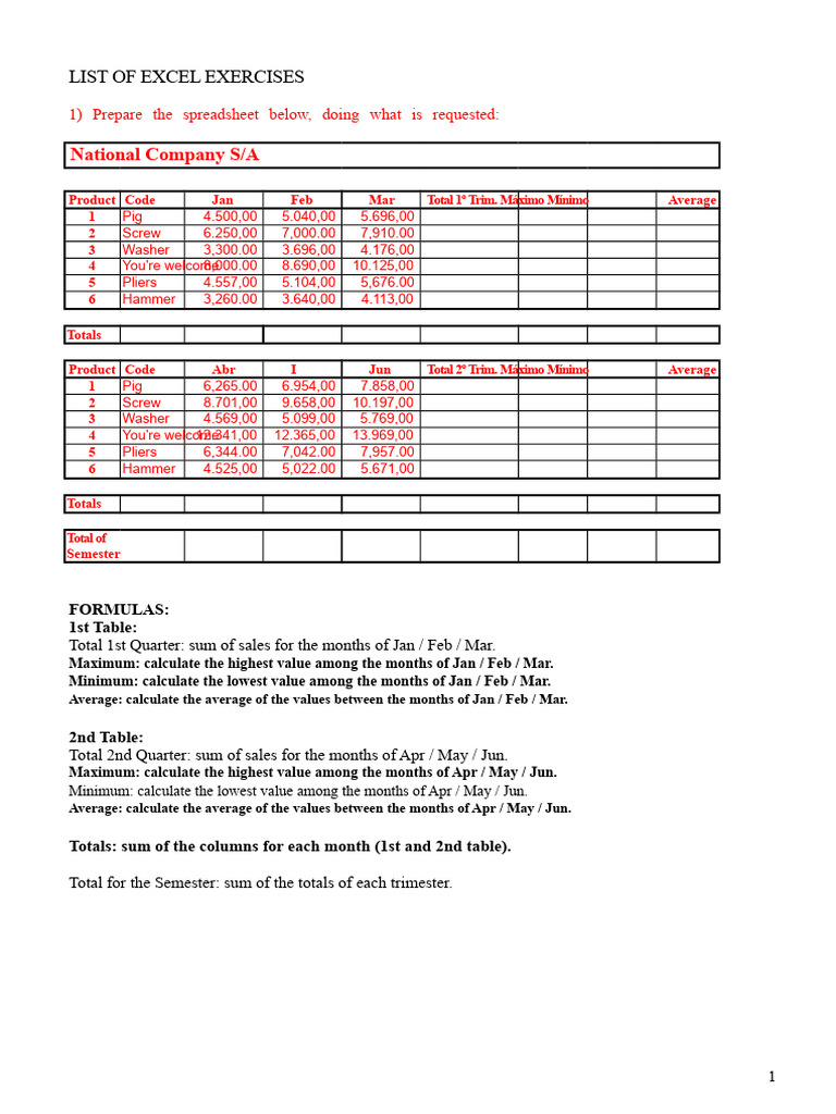 Excel Exercises | PDF | Spreadsheet | Dollar
