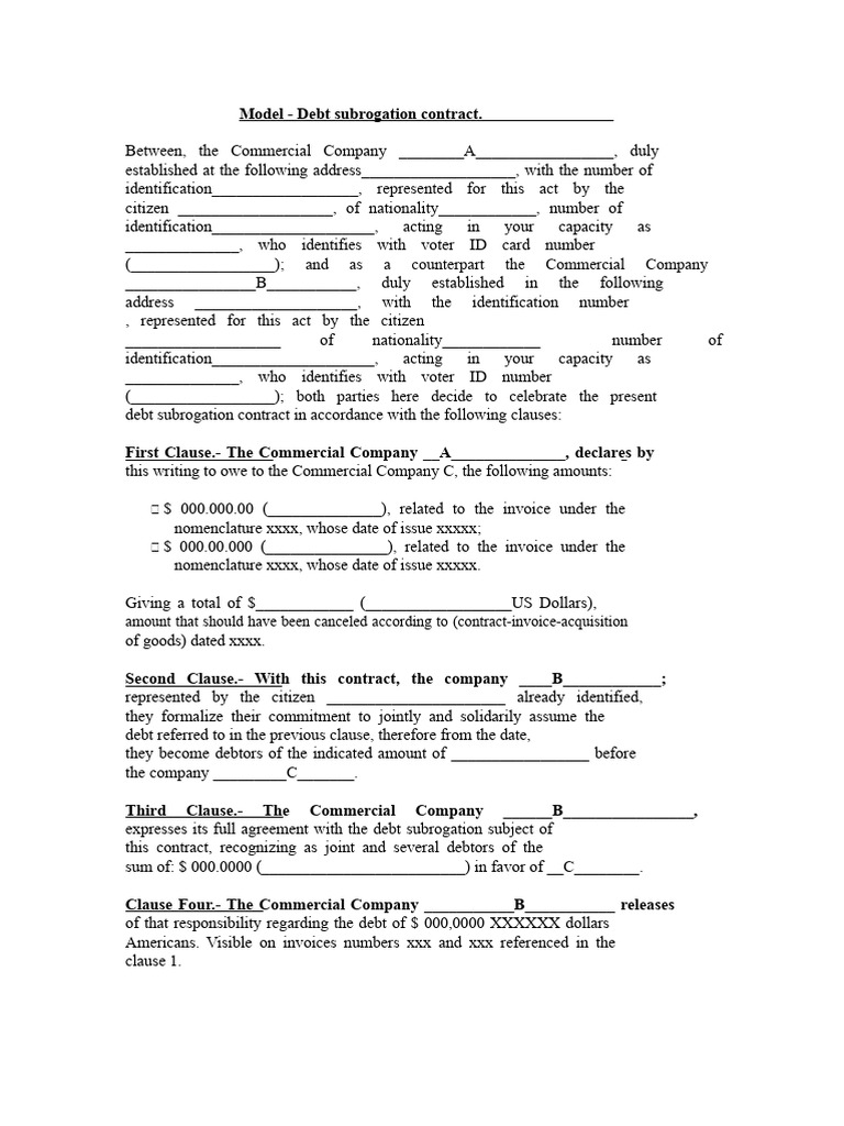 Debt Subrogation Contract Template | PDF | Debt | Subrogation