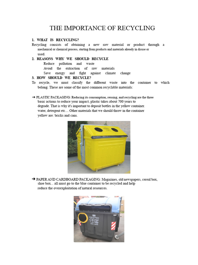 EXPANATORY TEXT ON THE IMPORTANCE OF RECYCLING - Google Documents | PDF