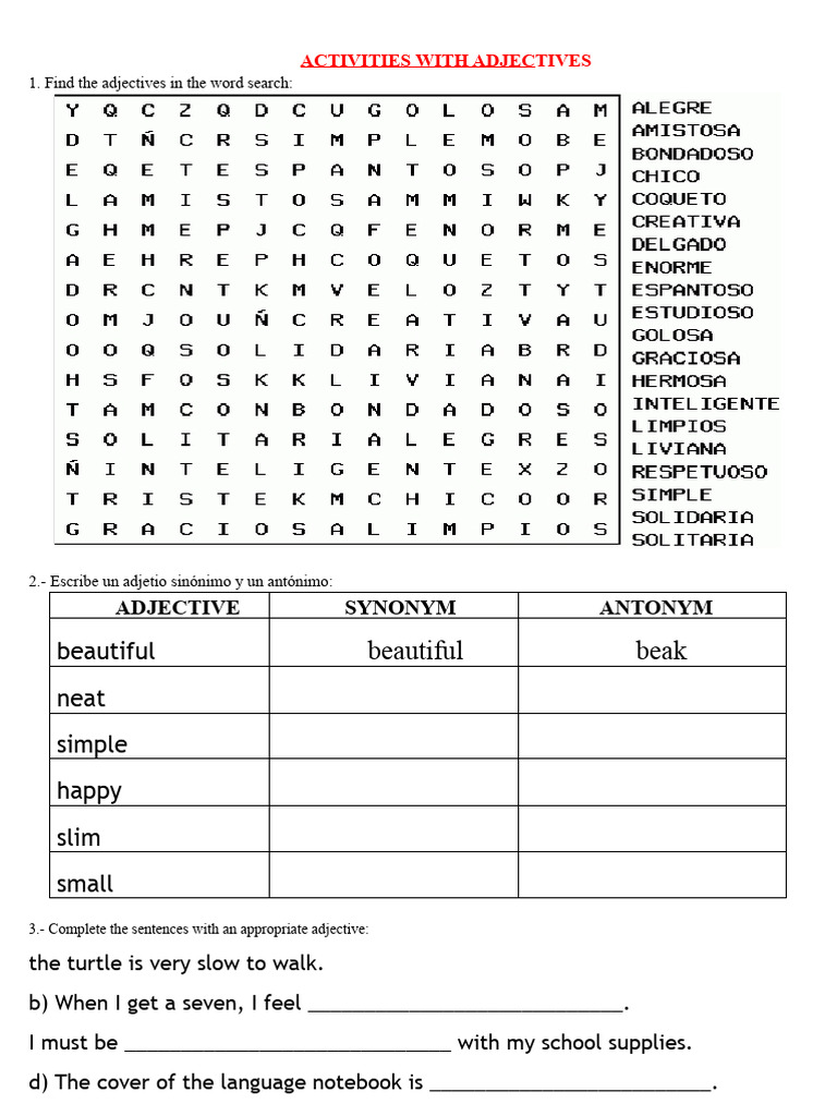 Activities With Adjectives | PDF