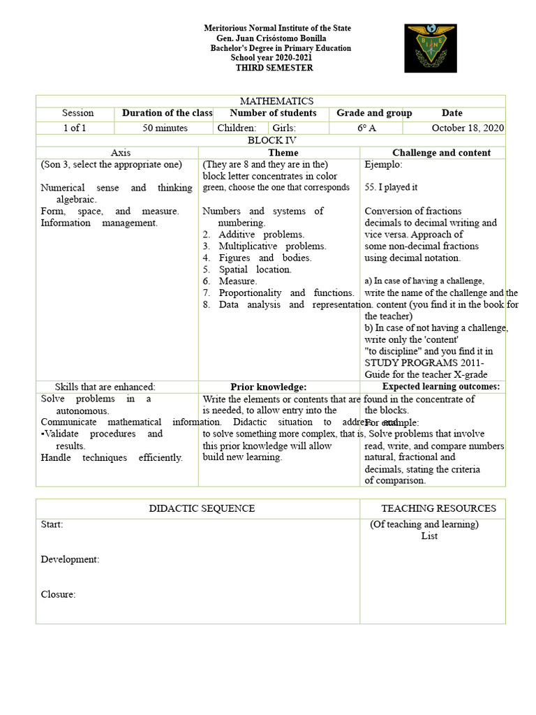 Mathematics Planning Format - Plan 2011 | PDF | Mathematics | Decimal