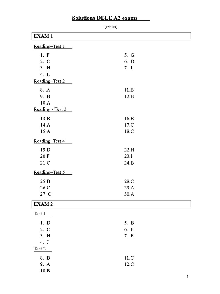 DELE A2 Exam Solutions and Answers | PDF