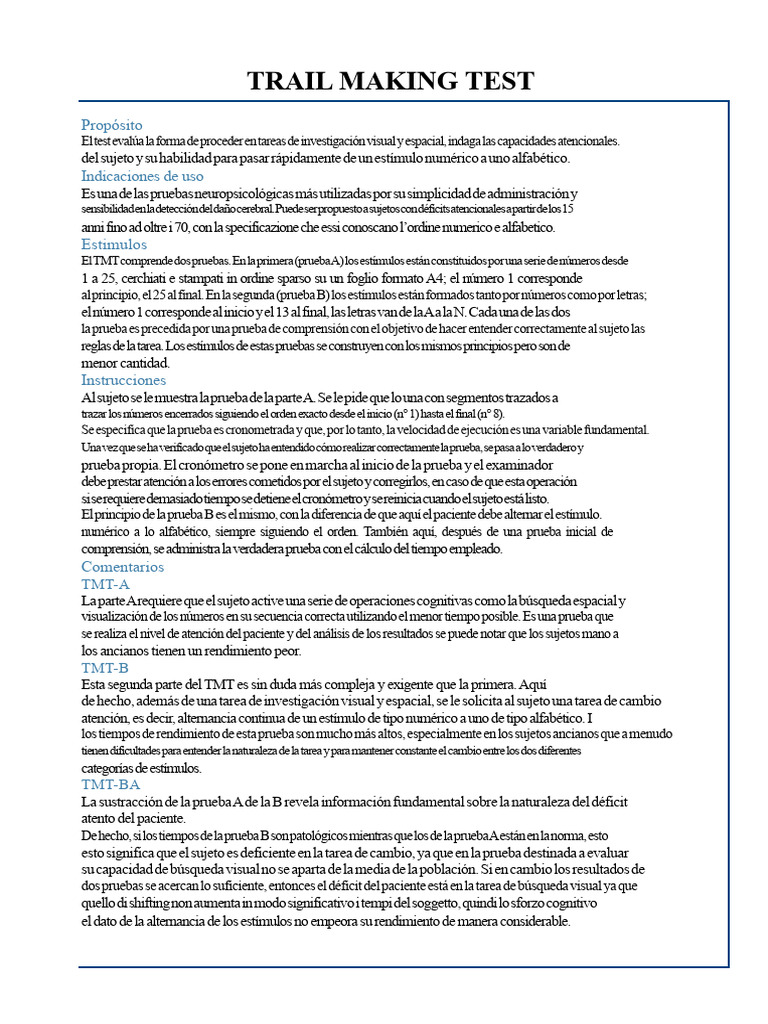 Test de Trail Making Manual | PDF | Cognición | Ciencia cognitiva
