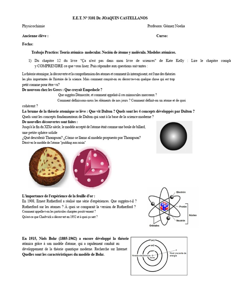 Travail Pratique Théorie Atomique | PDF | Atomes | Tableau périodique