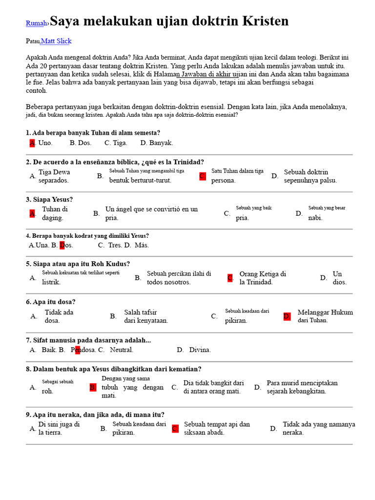 Ujian Doktrin Kristen: 20 Pertanyaan Dasar | PDF