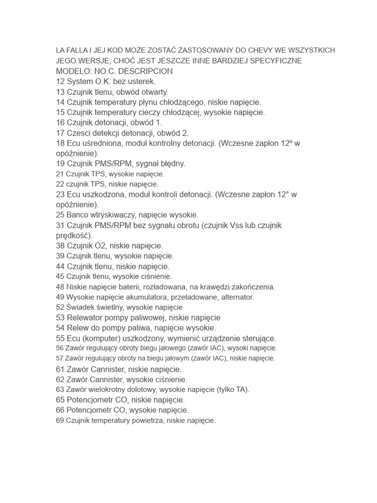 Kody błędów Chevy | PDF
