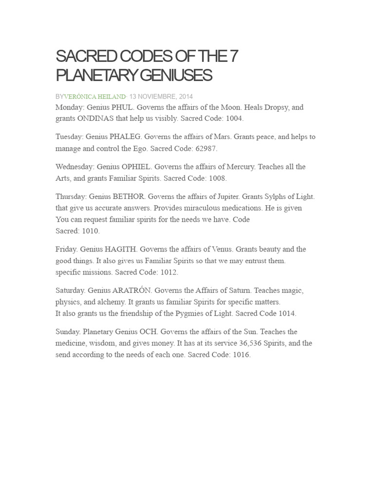 SACRED CODES OF THE 7 PLANETARY GENIUSES | PDF