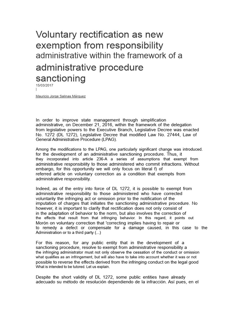 Voluntary Rectification As A New Exemption From Administrative ...