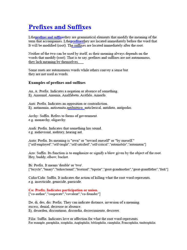Prefixes and Suffixes | PDF | Grammar | Linguistic Typology
